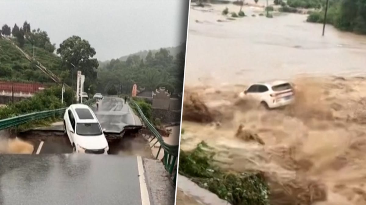 Ooggetuige filmt hoe auto in rivier stort na instorting brug in China ...